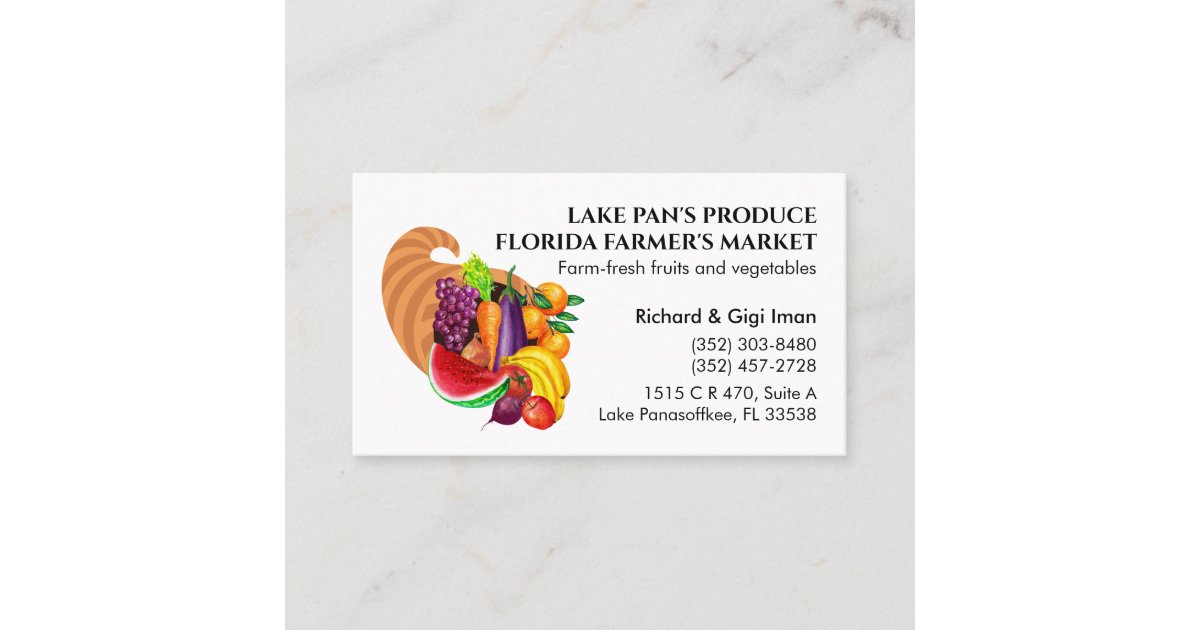 Farm-Fresh Fruits and Vegetables Cornucopia Logo Business Card | Zazzle