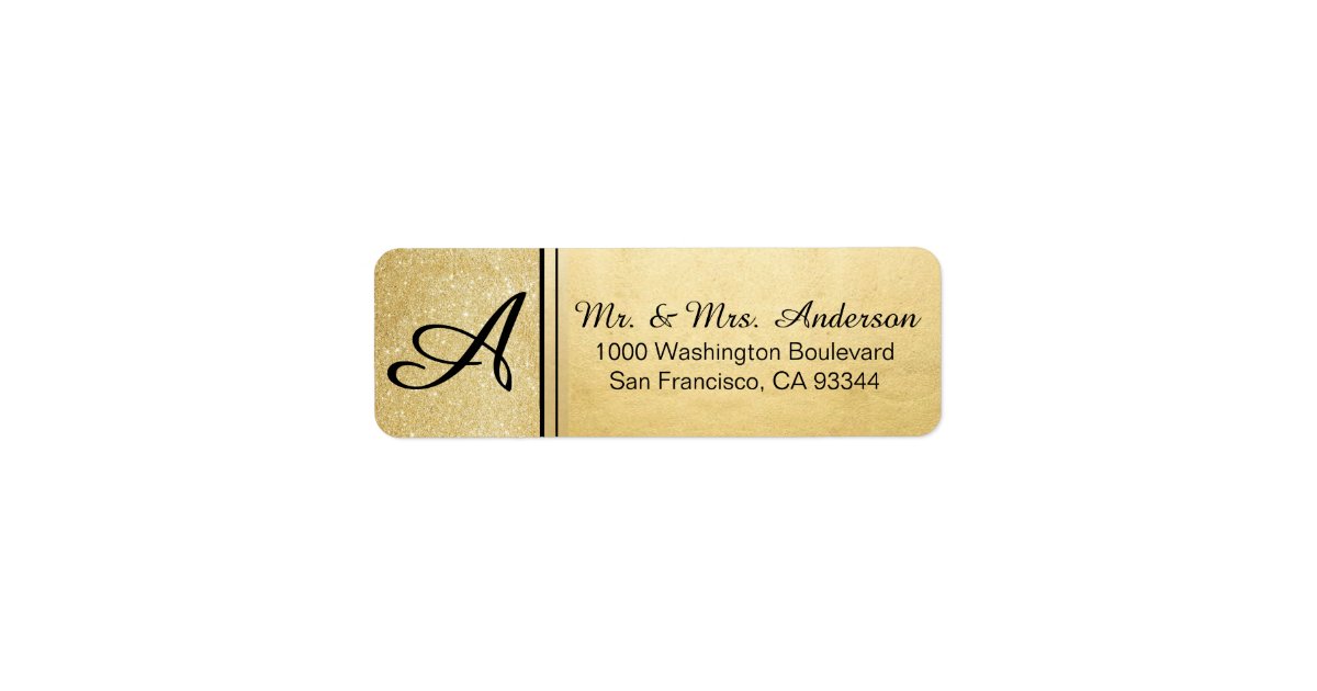 Faux Gold Foil Glitter Monogram Return Address Return Address Label ...