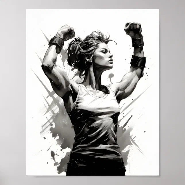 Female Bodybuilder Flexing Muscles Fitness Girl Poster | Zazzle