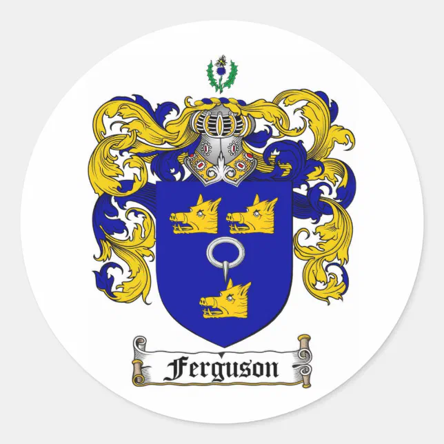 FERGUSON FAMILY CREST - FERGUSON COAT OF ARMS CLASSIC ROUND STICKER ...