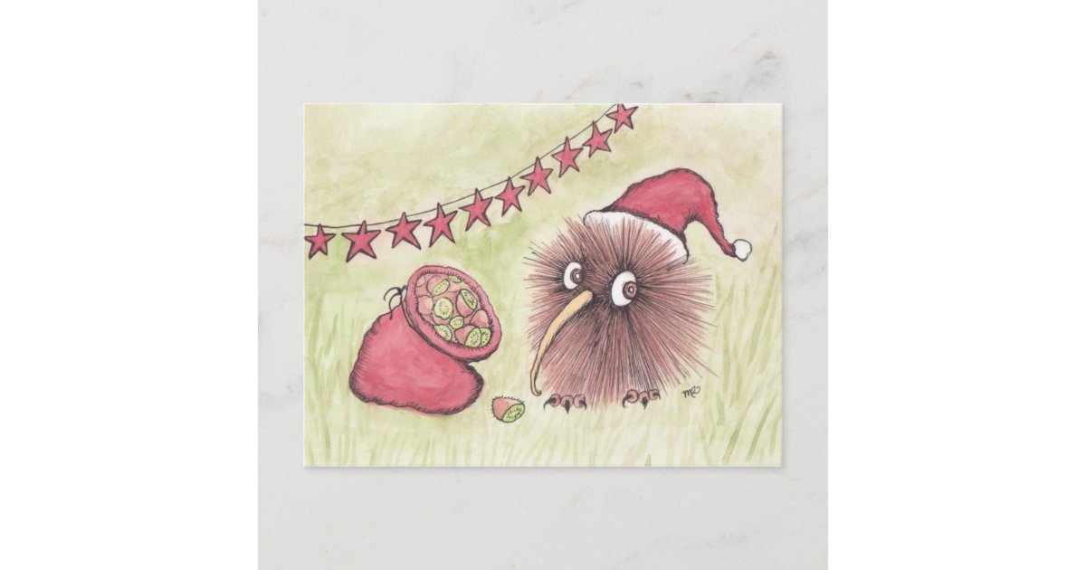 Festive Kiwi Bird Santa Holiday Postcard | Zazzle