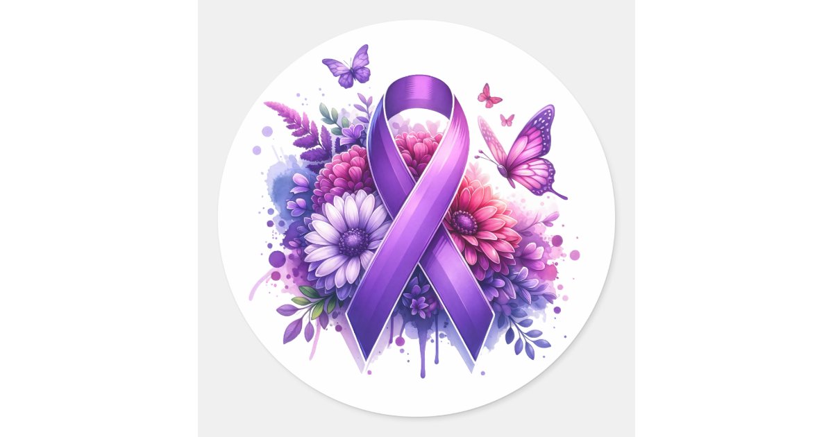 Fibromyalgia Awareness Ribbon Classic Round Sticker | Zazzle