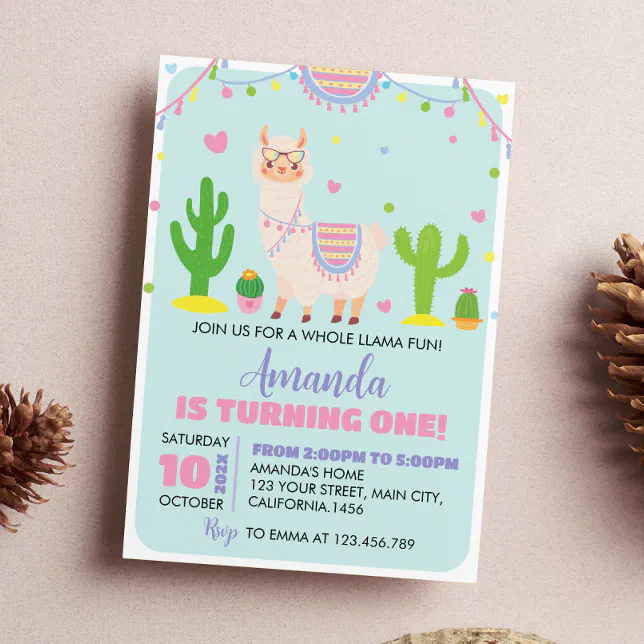 Fiesta Llama Fun 1st Birthday Invitation | Zazzle