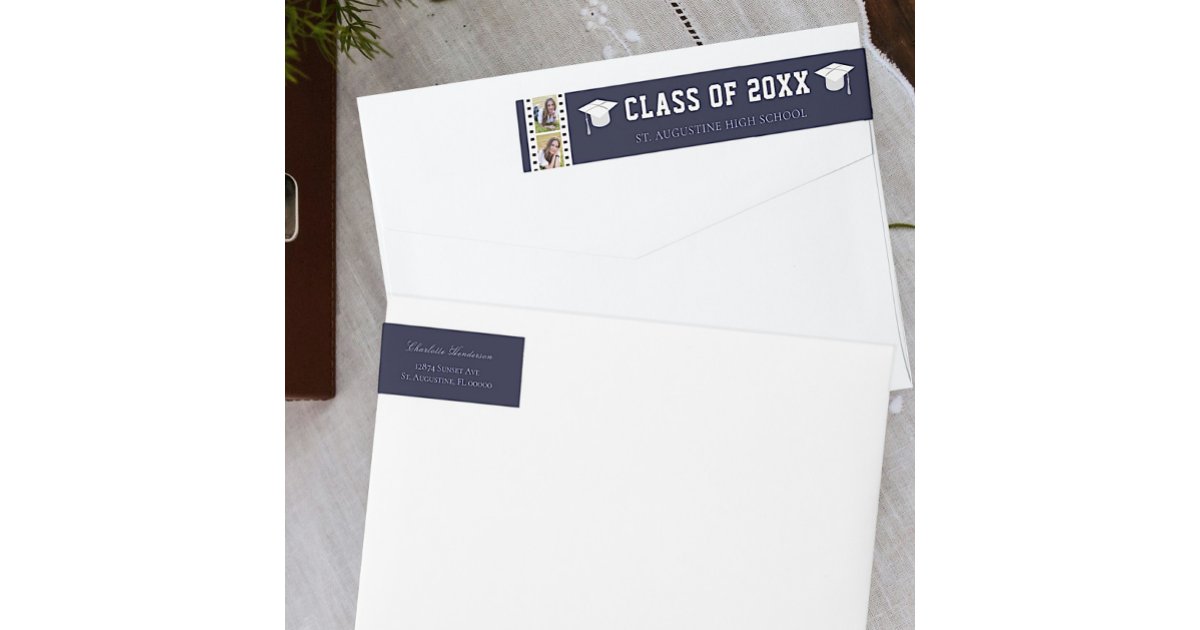 Filmstrip Photo Collage Graduation Address | Blue Wrap Around Label ...