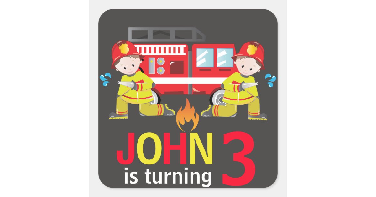 Firefighter Fire Truck chalkboard Birthday Party Square Sticker | Zazzle