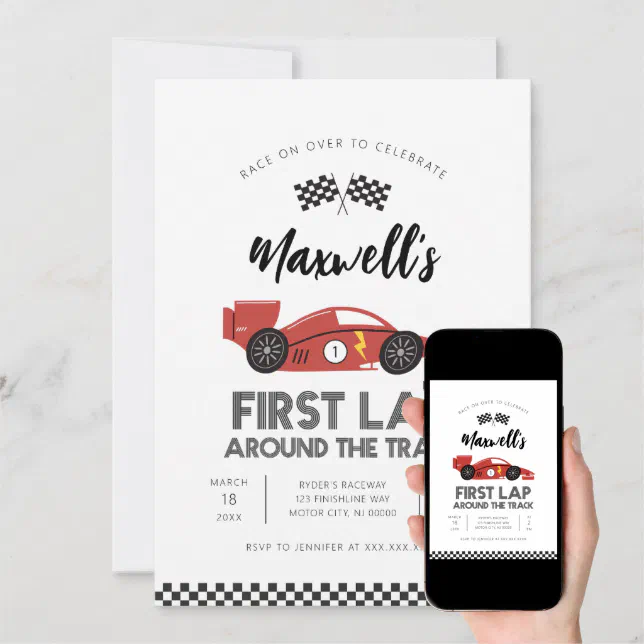 First Lap Around the Track Birthday Invitation | Zazzle