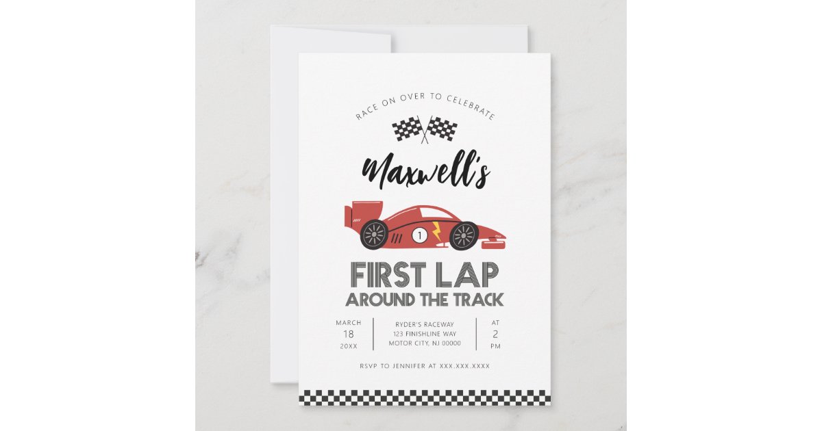 First Lap Around the Track Birthday Invitation | Zazzle