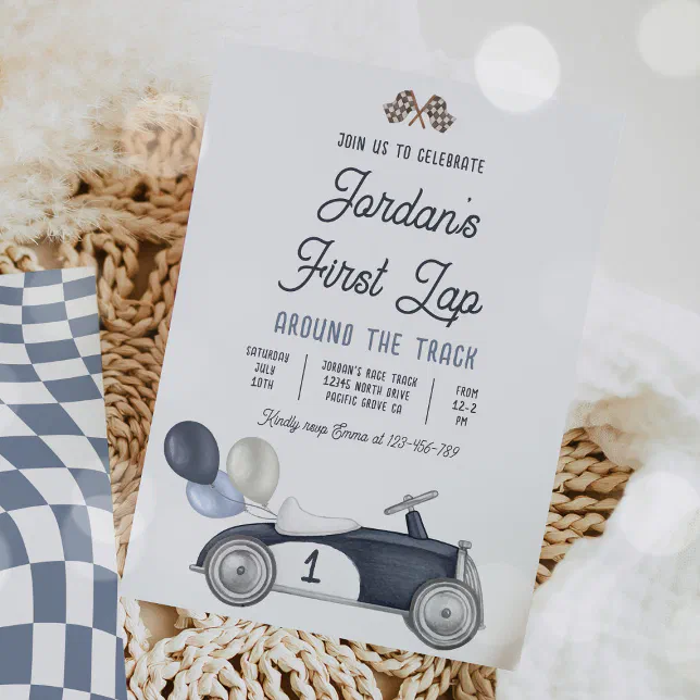 First Lap Around The Track Race Car 1st Birthday Invitation | Zazzle
