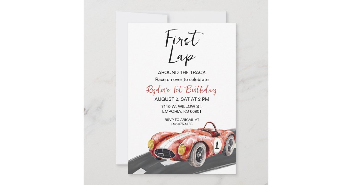 First Lap Race Car 1st Birthday Invitation | Zazzle