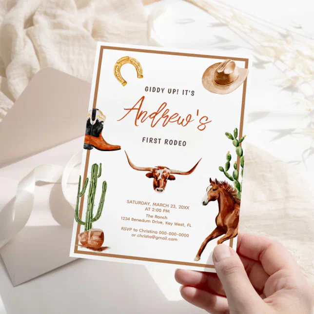 First Rodeo Modern Southern Cowboy Birthday Invitation | Zazzle