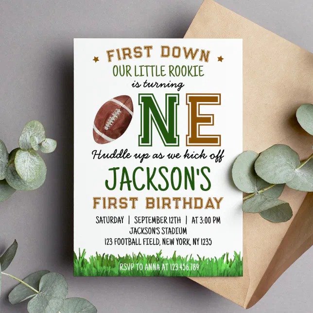 First Year Down Football 1st Birthday Invitation | Zazzle