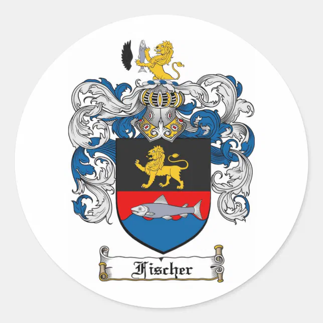 FISCHER FAMILY CREST - FISCHER COAT OF ARMS CLASSIC ROUND STICKER | Zazzle