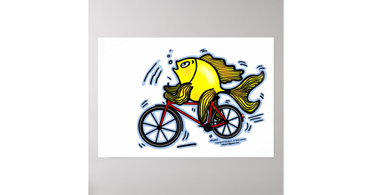 Fish need bicycle funny cartoon Poster | Zazzle