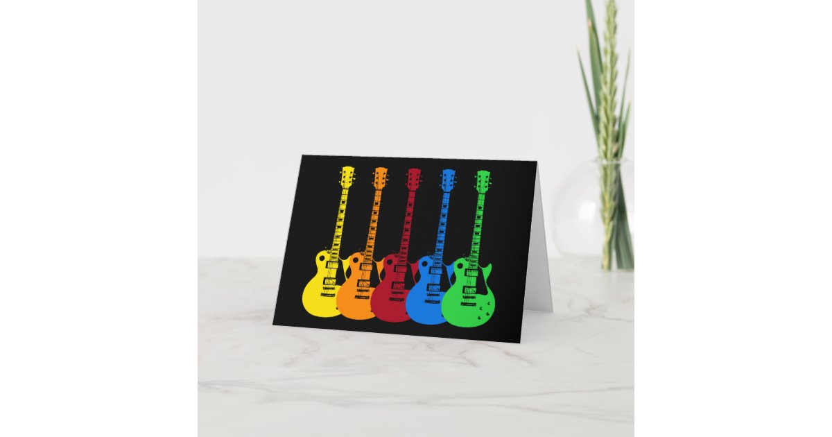 Five Colourful Electric Guitars Card | Zazzle