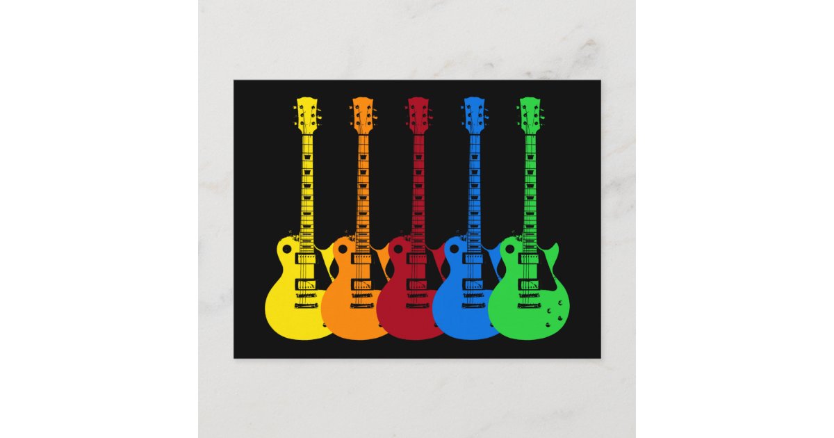 Five Colourful Electric Guitars Postcard | Zazzle