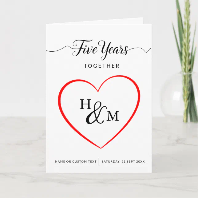 Five Years Together 5th Wedding Anniversary Card | Zazzle