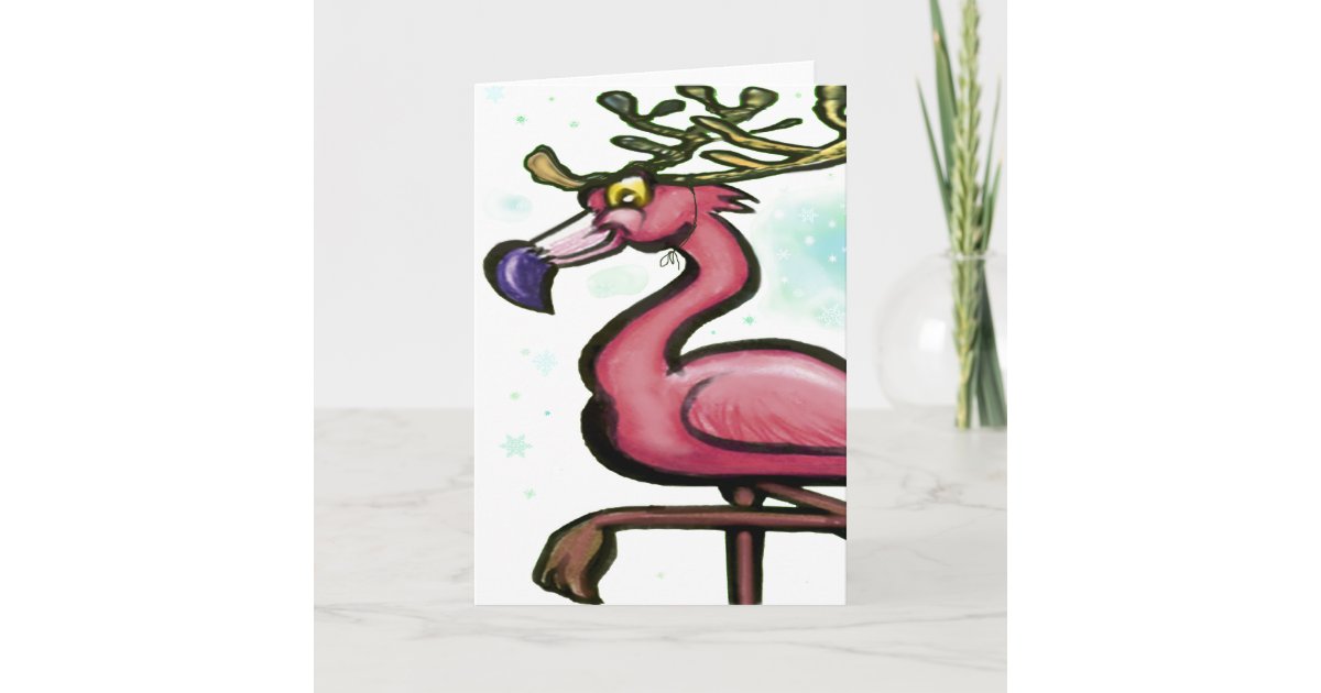 Flamingo Christmas Reindeer Holiday Card | Zazzle