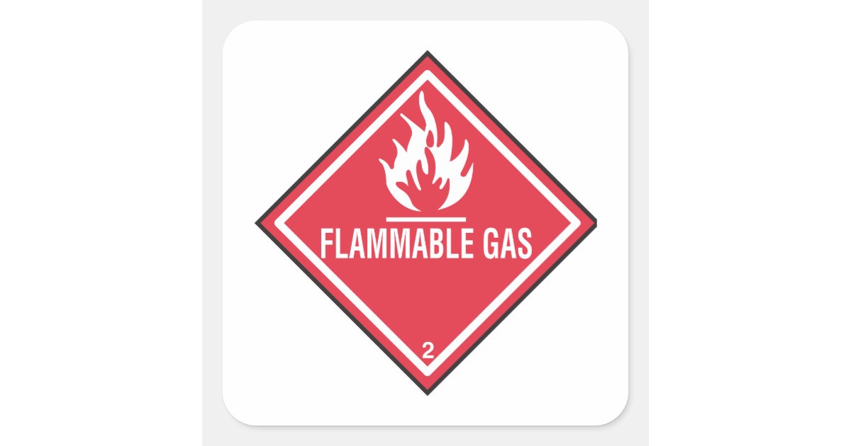 Flammable gas warning square sticker | Zazzle