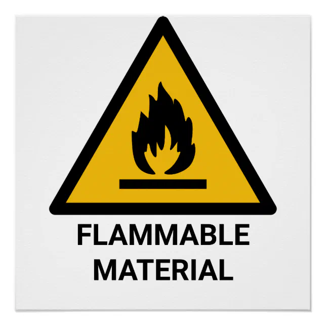 Flammable Material Warning, Fire Hazard Symbol Poster | Zazzle