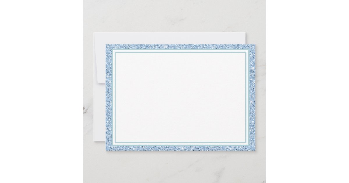 Flat Note Card-Light Blue Glitter Border Card | Zazzle