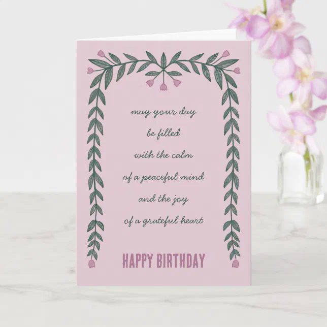 Floral Frame Inspirational Mindful Happy Birthday Card | Zazzle