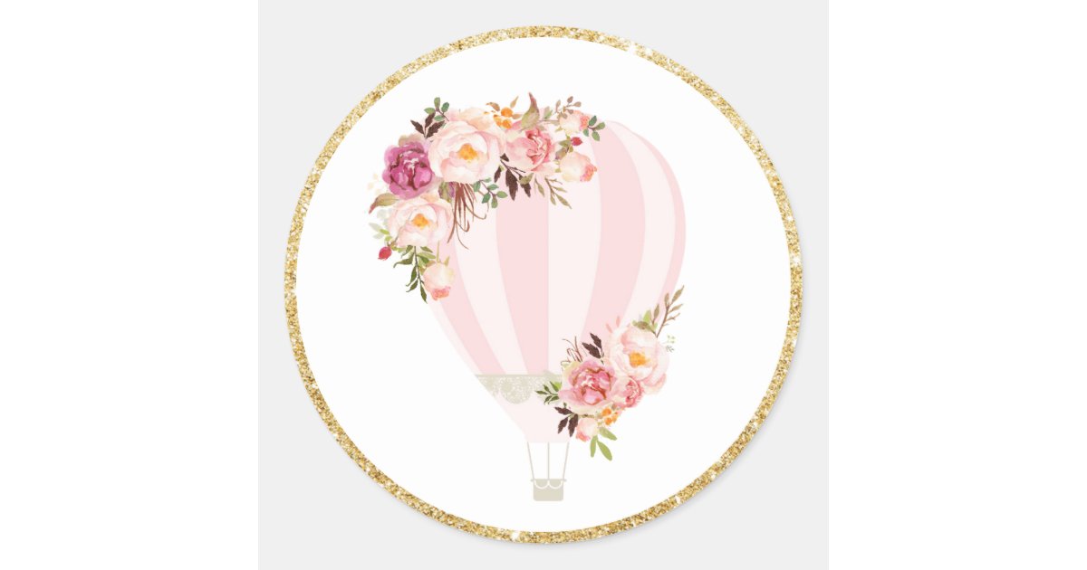 Floral Hot Air Balloon Favor Sticker Labels | Zazzle