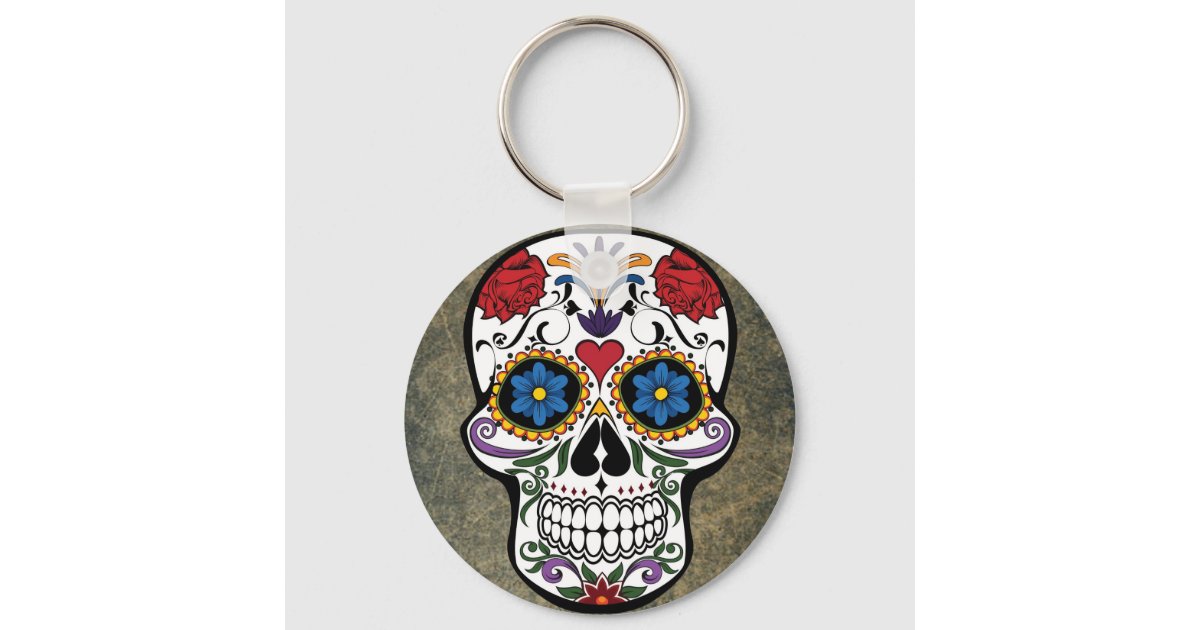 Flower Sugar Skull Key Ring | Zazzle