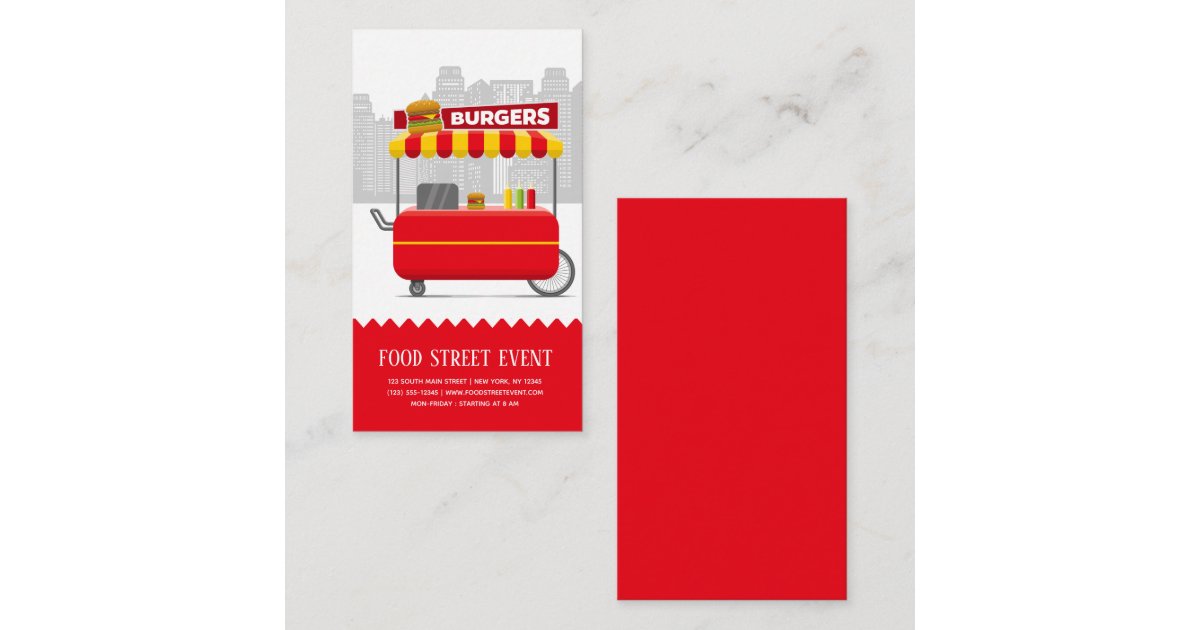 Food street burgers hamburgers business card | Zazzle