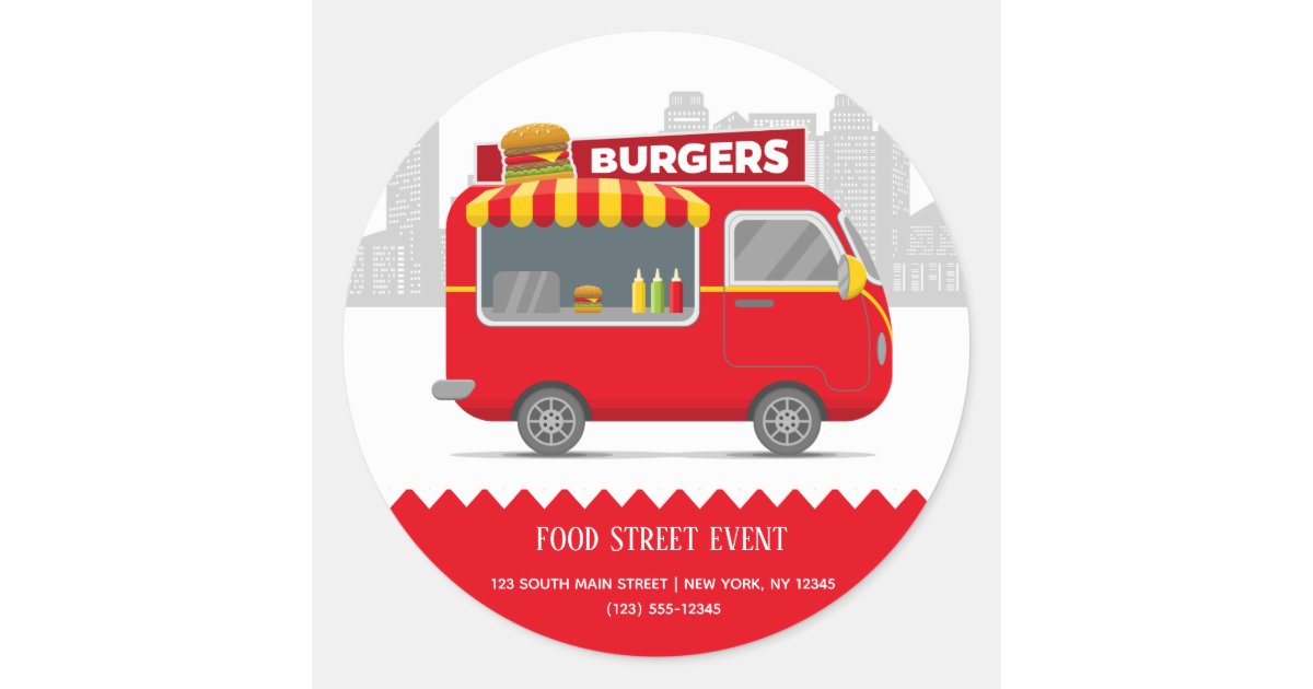 Food truck street burgers hamburgers classic round sticker | Zazzle