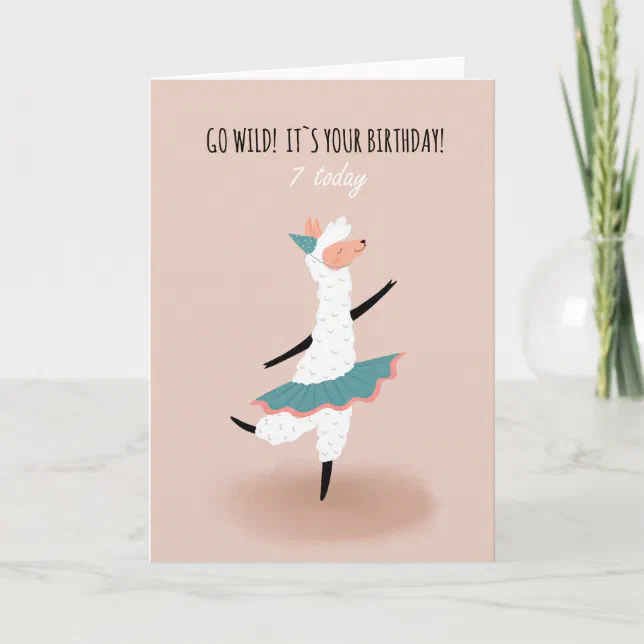 For Girl Cute Dancing Llama 7th Birthday Card | Zazzle