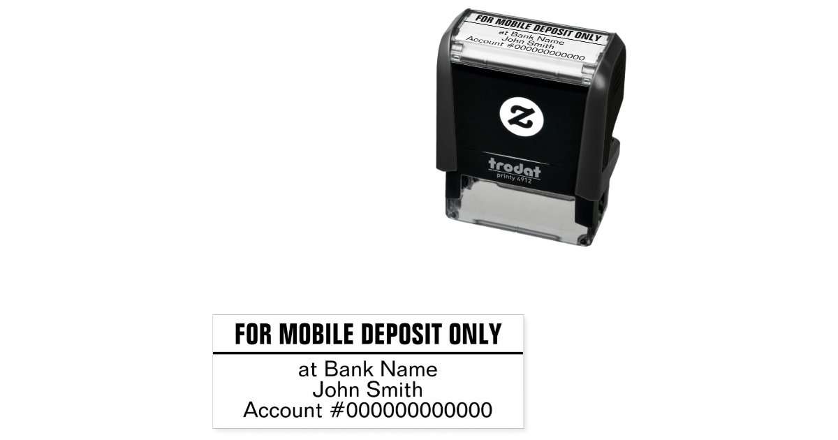 For Mobile Deposit Only at Bank Name Account No. Self-inking Stamp | Zazzle