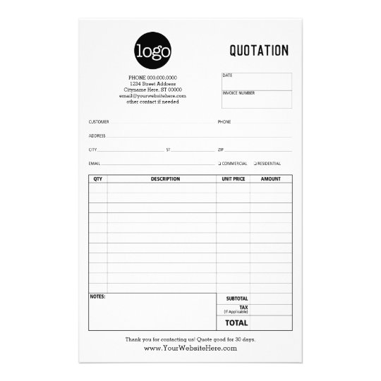 Form Business Quotation, Invoice or Sales Receipt Stationery | Zazzle ...