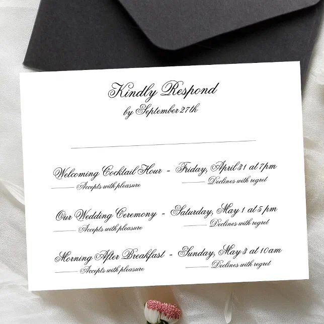 Formal Black & White Classic Wedding Multi-Event RSVP Card | Zazzle