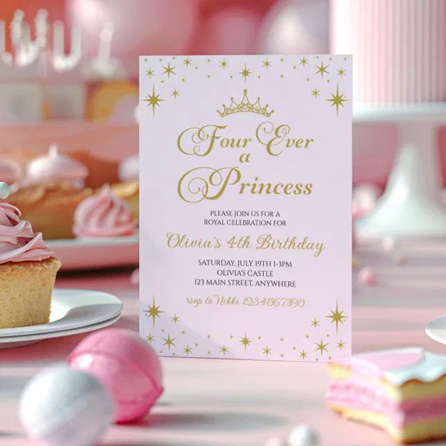 Four Ever a Princess Royal 4th Birthday Invitation | Zazzle