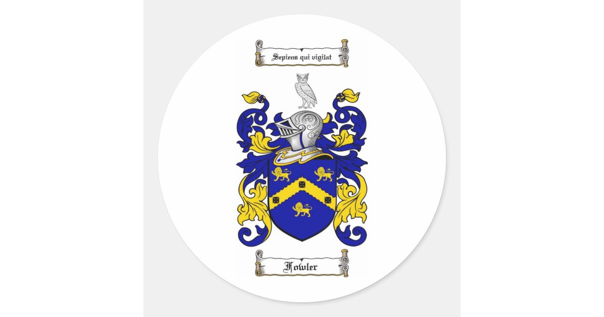 FOWLER FAMILY CREST - FOWLER COAT OF ARMS CLASSIC ROUND STICKER | Zazzle