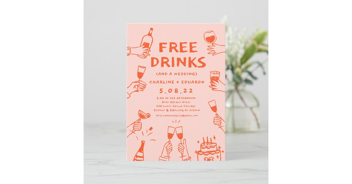 Free Drinks Funny Photo Qrcode Wedding Invitation | Zazzle