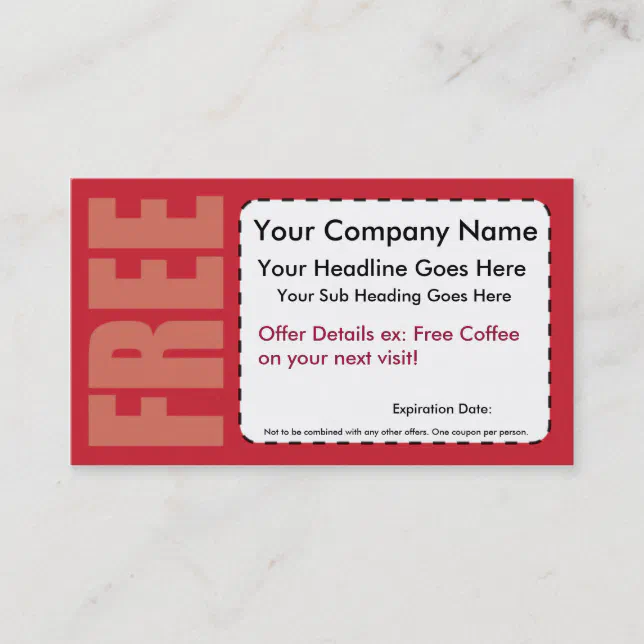 FREE Item Coupon Business Card | Zazzle