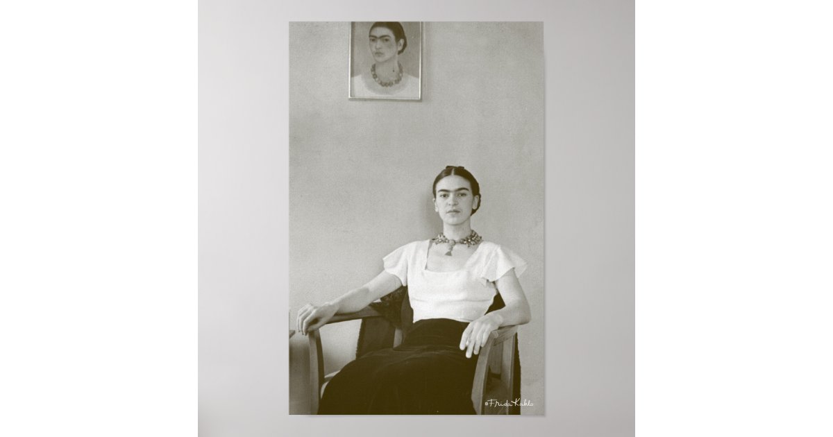 Frida Kahlo Seated w/ Frida Painting Poster | Zazzle