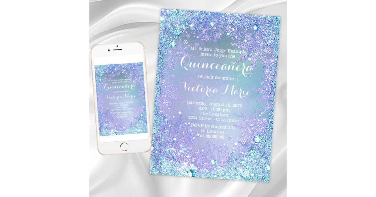 Frozen Winter Wonderland Purple Teal Quinceanera Invitation | Zazzle