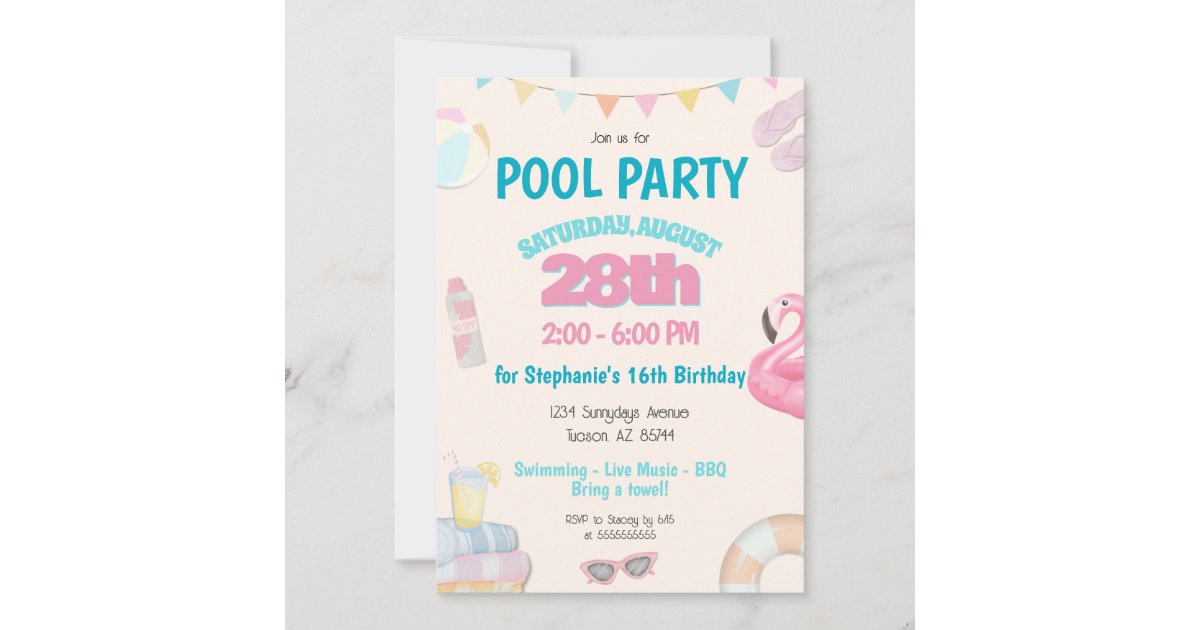 Fun Cute Summer Pool Birthday Party Invitation | Zazzle
