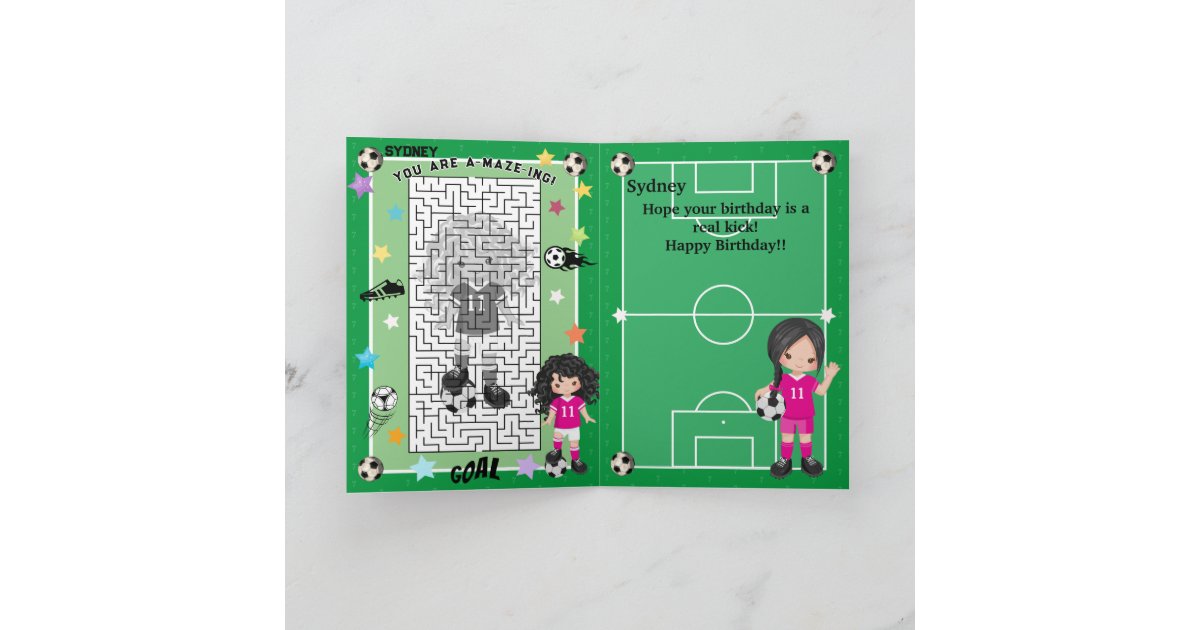 Fun Girls Soccer You Are A-Maze-ing Happy Birthday Card | Zazzle