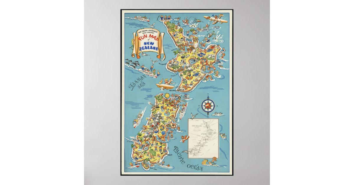 Fun map of New Zealand Poster | Zazzle