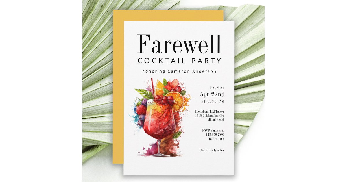 Fun Tropical Farewell Cocktail Party Invitation | Zazzle