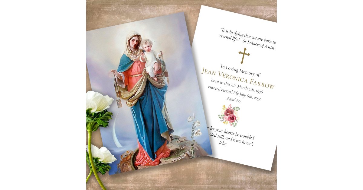 Funeral Loss Blessed Mary Prayer Sympathy Cards | Zazzle