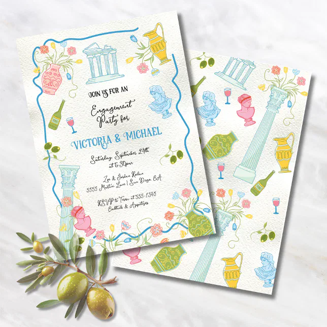 Funky Drawn Italian Greek Mediterraneann Party Invitation | Zazzle