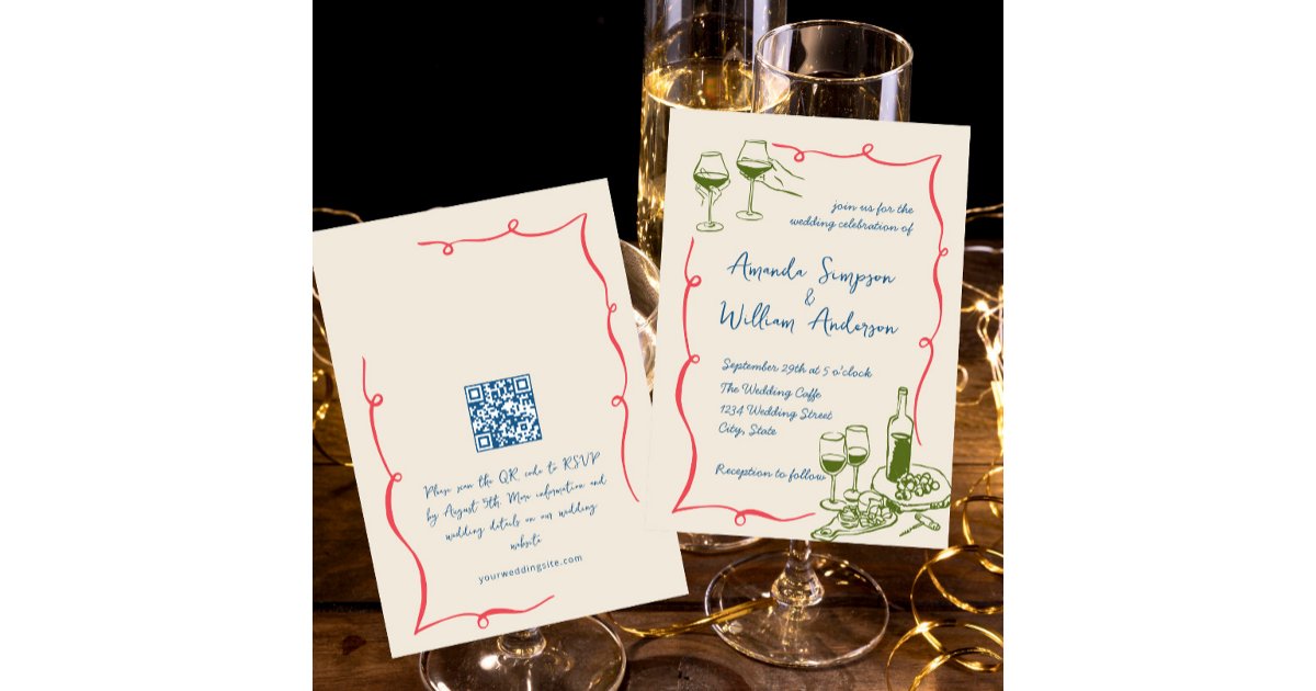 Funky Hand Drawn Scribble Retro Wedding QR code Invitation | Zazzle