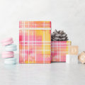 Funky Preppy Orange and Pink Plaid Wrapping Paper | Zazzle