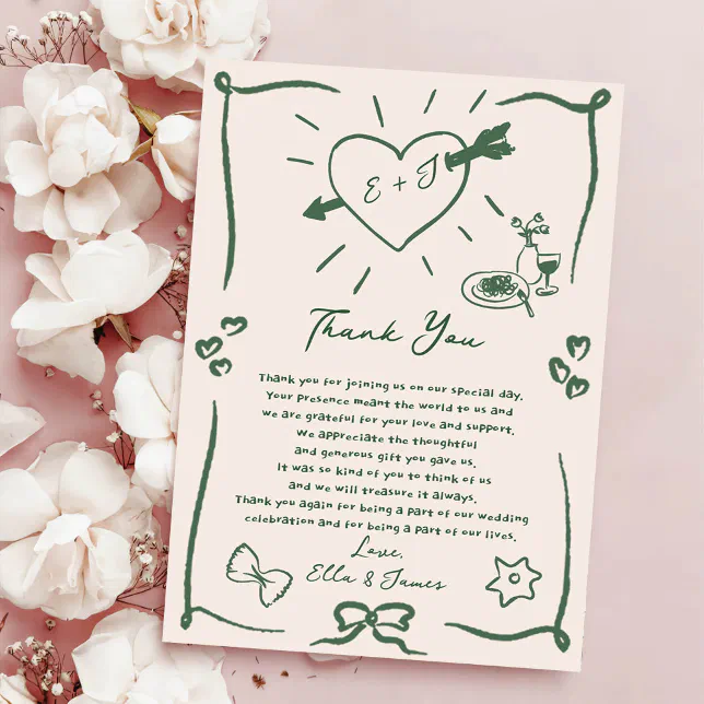 Funky Retro Hand Drawn Gree Wedding Thank You Card | Zazzle