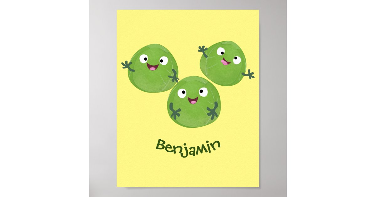 Funny Brussels sprouts vegetables cartoon Poster | Zazzle