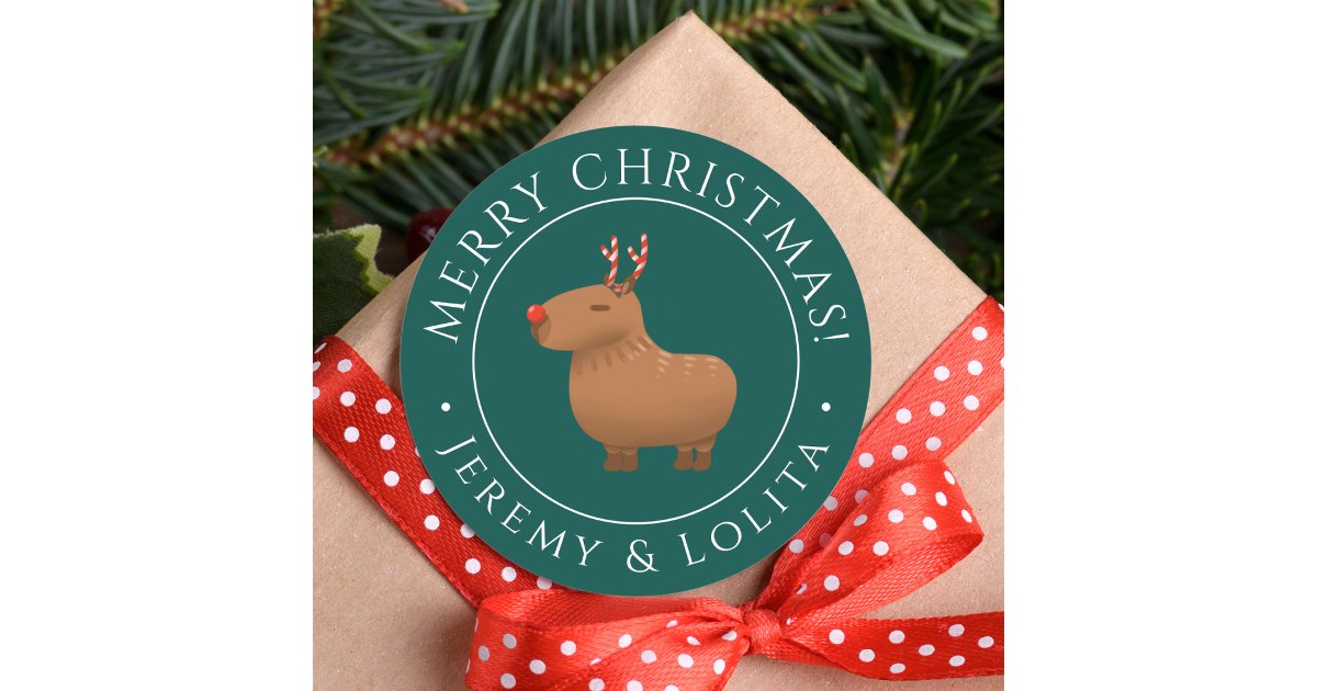 Funny Capybara Reindeer Christmas Classic Round Sticker | Zazzle